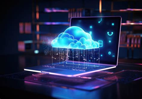 Neon Light Showing Cloud Computing On Tablet Computer Neon Light