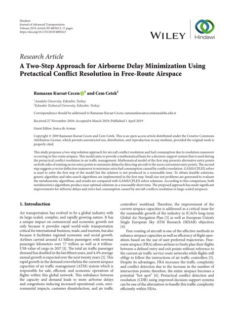 pdf a two step approach for airborne delay minimization using