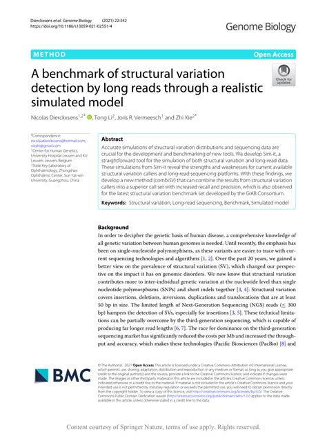 Pdf A Benchmark Of Structural Variation Detection By Long Reads Through A Realistic Simulated