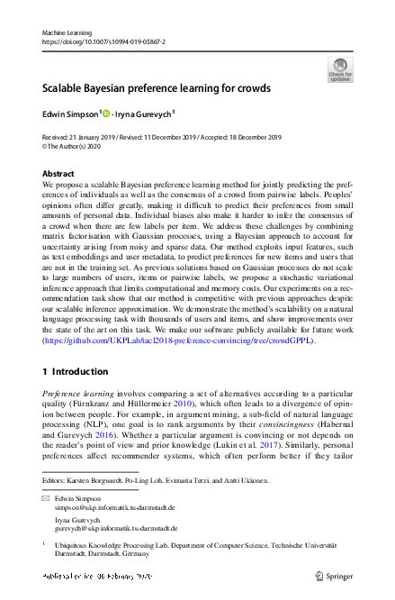 Pdf Scalable Bayesian Preference Learning For Crowds