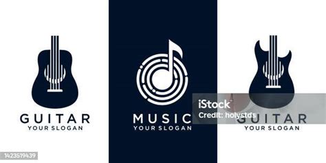 기타와 음악 로고 디자인 템플릿의 세트 벡터 일러스트 레이 션 기타 현악기에 대한 스톡 벡터 아트 및 기타 이미지 기타 현악기 로고 아이콘 Istock