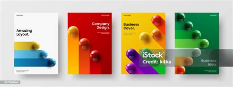 신선한 3d 구 팜플렛 레이아웃 구성 생생한 도서 커버 벡터 디자인 컨셉 세트 A4 용지에 대한 스톡 벡터 아트 및 기타 이미지