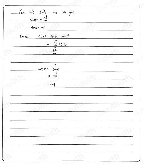 Solved Complete The Table With Exact Trigonometric Function Values Do