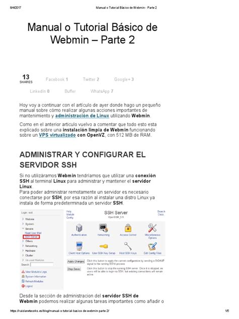 manual o tutorial básico de webmin parte 2 pdf servidor web