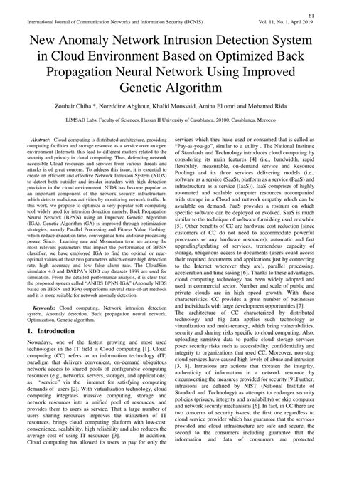 Pdf New Anomaly Network Intrusion Detection System In Cloud Environment Based On Optimized