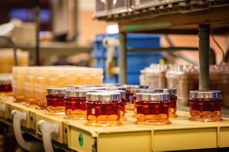 Premium Ai Image Closeup Of Sealed Containers On Assembly Line Created With Generative Ai