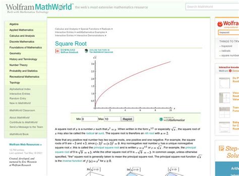 wolfram math world square root handout for 9th 10th grade lesson
