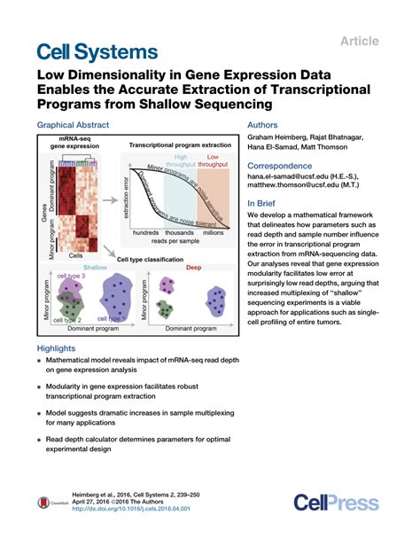 Pdf Low Dimensionality In Gene Expression Data Enables The Accurate