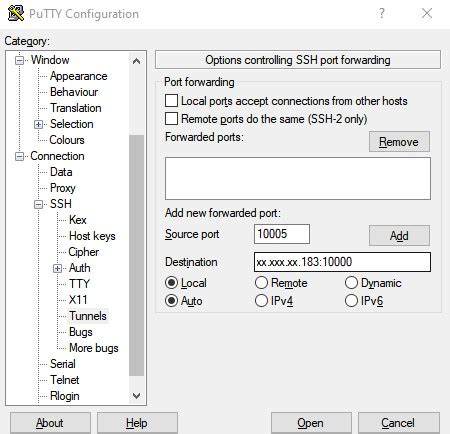 Portforwarding SSh Tunnel Connection Refused But Establish Ssh Connection In Terminal Stack
