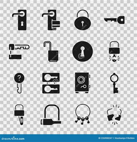 Set Broken Or Cracked Lock Old Key Key Broke Inside Of Padlock Lock Open Marked Door