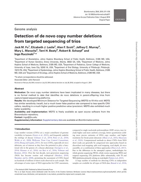 Pdf Detection Of De Novo Copy Number Deletions From Targeted