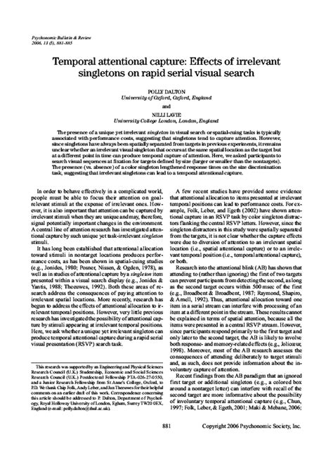 Pdf Temporal Attentional Capture Effects Of Irrelevant Singletons On Rapid Serial Visual Search