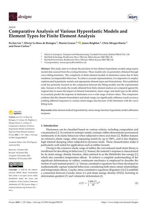 Pdf Comparative Analysis Of Various Hyperelastic Models And Element