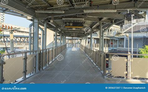 Overpass Connecting Walkway For The Bts Skytrain Gray Stone Tile Floor There Was A Strong