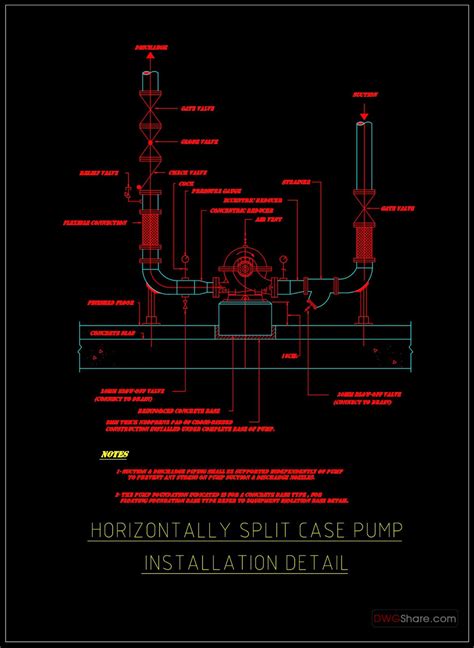 51horizontally Split Case Pump Installation Detail Autocad Drawing Dwg
