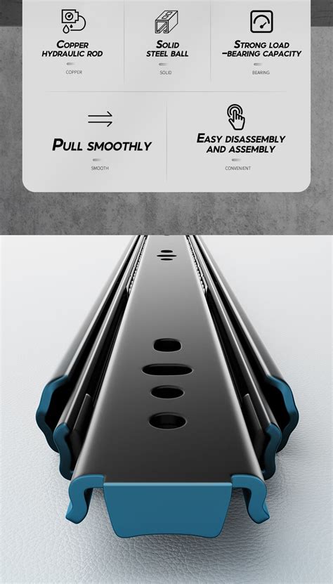 Per Pair Soft Closing Push Open Hydraulic Drawer Guide Full Extension Ball Bearing For Drawer