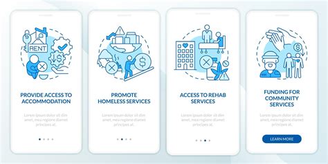 Government Supportive Programs Blue Onboarding Mobile App Screen Walkthrough 4 Steps Graphic