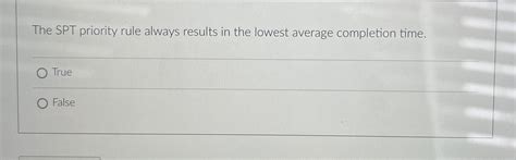 Solved The Spt Priority Rule Always Results In The Lowest