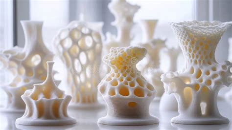 Collection Of Intricate White 3d Printed Sculptures With Porous Lattice