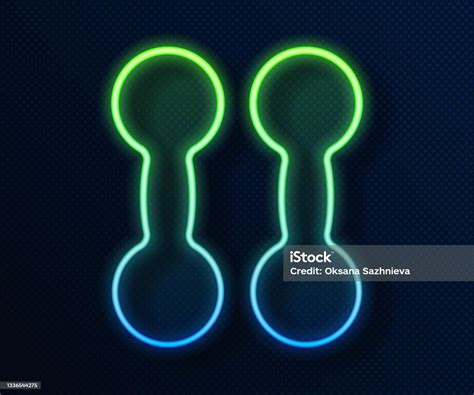 파란색 배경에 고립 된 빛나는 네온 라인 아령 아이콘 근육 리프팅 아이콘 피트니스 바벨 체육관 스포츠 장비 운동 범벨 벡터 건강한 생활방식에 대한 스톡 벡터 아트 및 기타