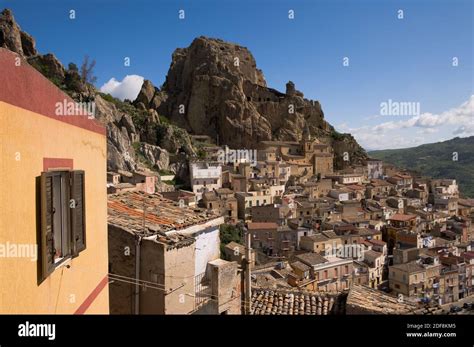 View Of Houses And Rocky Castle Of Village Gagliano Castelferrato In