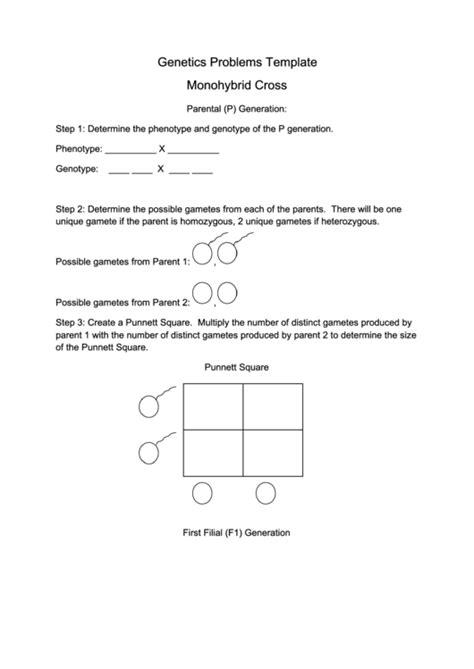 Genetics Problems Template Monohybrid Cross Printable Pdf Download