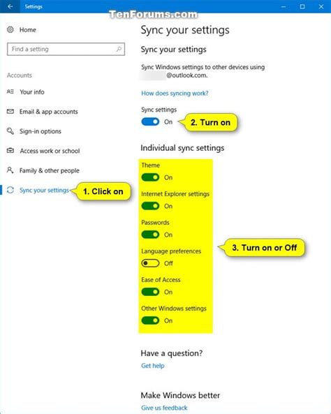Turn On Or Off Sync Settings For Microsoft Account In Windows 10 Tutorials
