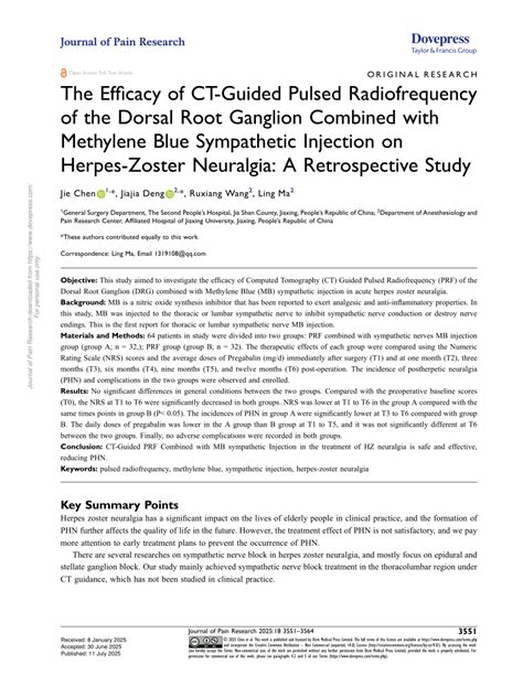Pdf The Efficacy Of Ct Guided Pulsed Radiofrequency Of The Dorsal