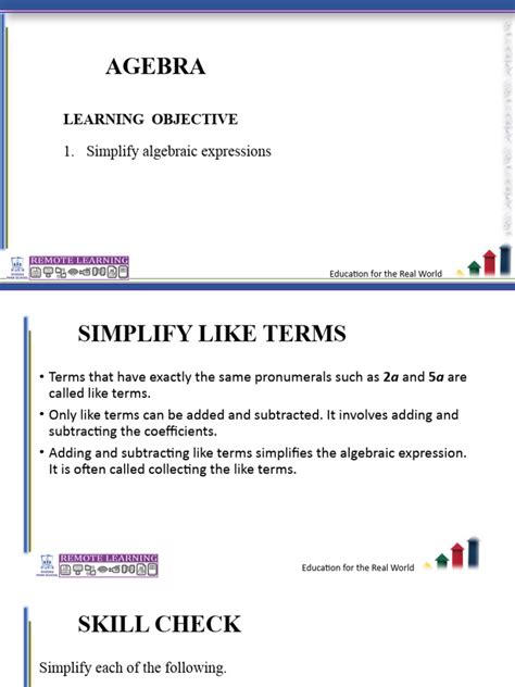 Simplify Algebraic Expressions Pdf Algebra Mathematical Concepts