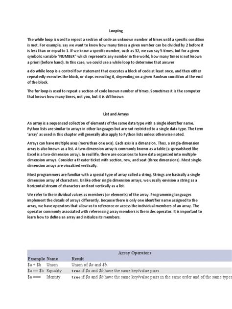 Looping Array Operators Example Name Result Download Free Pdf