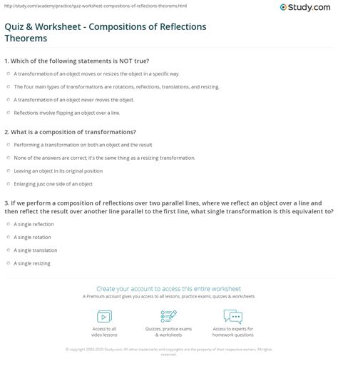 Quiz Worksheet Compositions Of Reflections Theorems Study