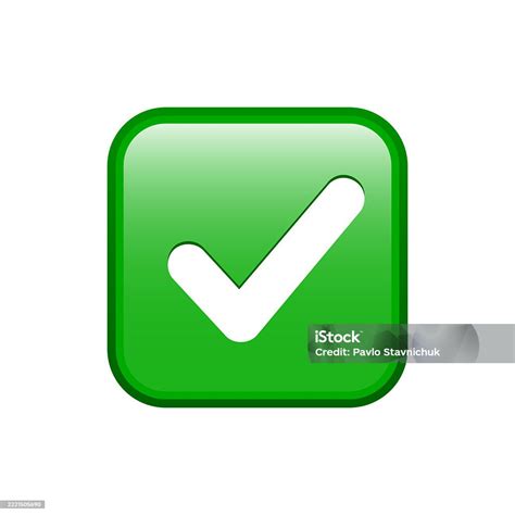 Green Check Mark Emoji Icon Approval Button Sign Stock Illustration