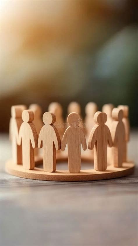 Wooden Figures In A Circle Symbolizing Unity And Teamwork Stock Illustration Illustration Of