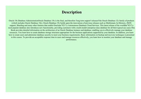 [ Pdf ] Oracle 19c Database Administration Oracle Simplified Pdf