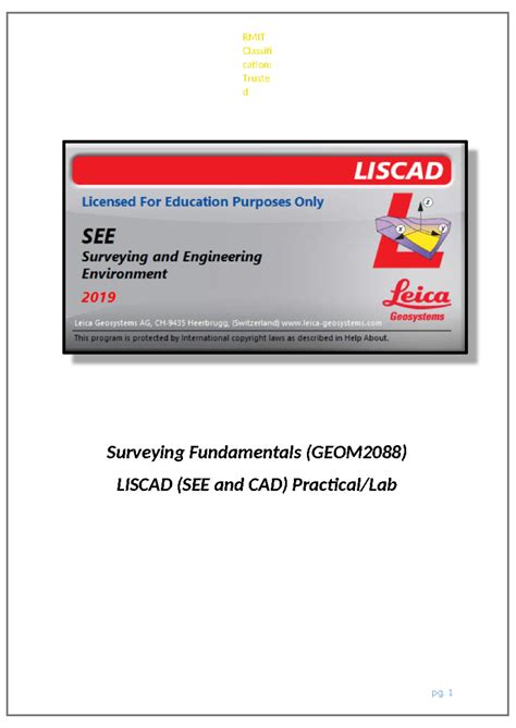 Geom2088 Liscad Lab Notes 2023 Classifi Cation Truste D Surveying Fundamentals Geom2088