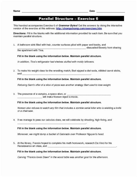 Parallel Structure Worksheet With Answers New Embedded Sentences Lesson