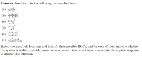 Solved For The Following Transfer Functions A To F Chegg