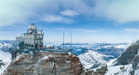 Aerial Panorama View Of The Sphinx Observatory On Jungfraujoch Top Of