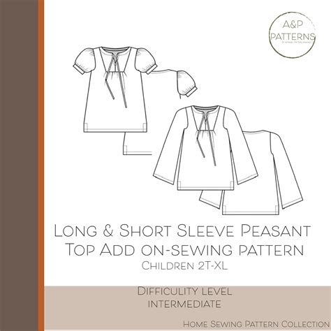 Long And Short Sleeve Peasant Top Add On Sewing Pattern Apparel Pattern