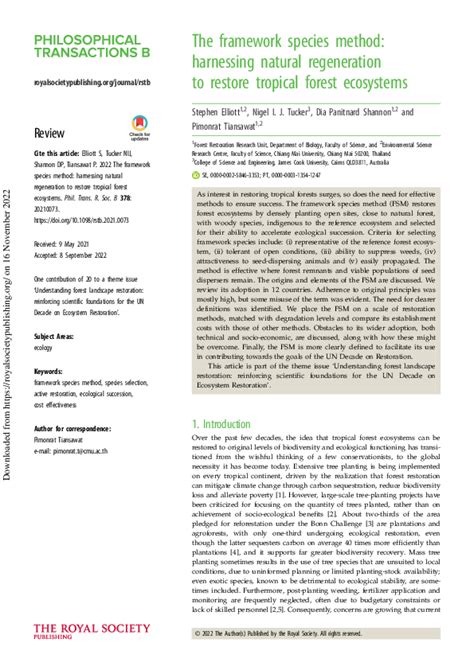 Pdf The Framework Species Method Harnessing Natural Regeneration To