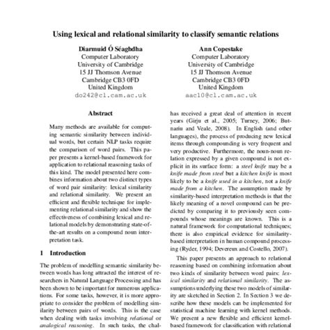 Using Lexical And Relational Similarity To Classify Semantic Relations Acl Anthology