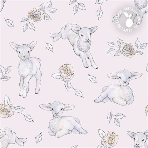 Watercolour Lamb Seamless Pattern Spring Fabric Design Farm Textile Design Sheep Repeating