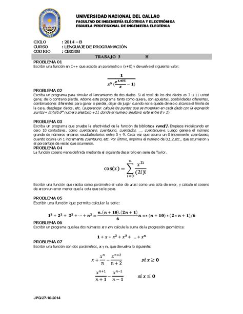 Trabajo Practica Calificada De Lenguaje De Programacion Universidad Nacional Del Callao