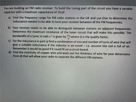 Solved You Are Building An FM Radio Receiver To Build The Chegg