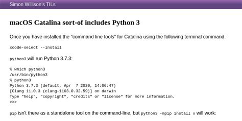 Macos Catalina Sort Of Includes Python 3 Simon Willisons Tils