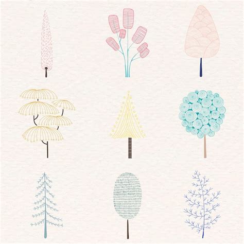 Free Vector Cute Pine Tree Set