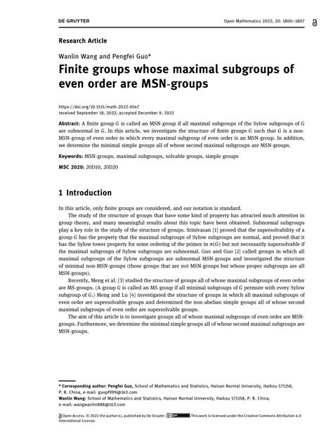 Pdf Finite Groups Whose Maximal Subgroups Of Even Order Are Msn Groups