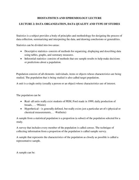 Biostatistics And Epidemiology Lecture Biostatistics And Epidemiology Lecture Lecture 2 Data