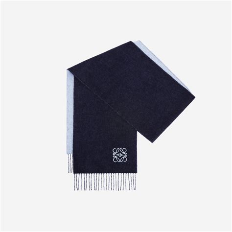 W 로에베 바이컬러 스카프 인 울 앤 캐시미어 라이트 블루 네이비 블루 Loewe Kream