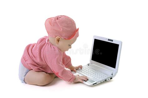 Babies Working At Laptop Stock Photo Image Of Band Isolated
